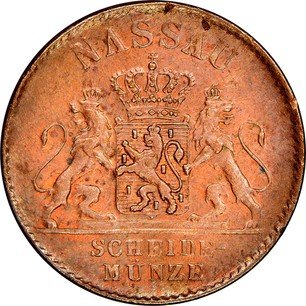 German Copper Pfennig United Nassau / Duchy / Standard Coinage 1859 ...