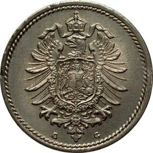 German Copper-Nickel 5 Pfennig Standard Coinage 1874-1889 KM# 3 ...