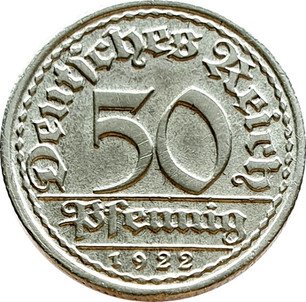 Aluminio alemán 50 Pfennig Mark Coinage 1919-1922 Km# 27 | coinscatalog.NET