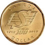 Canadian Dollar "Saskatchewan Roughriders" 2010 KM# 1046 | coinscatalog.NET