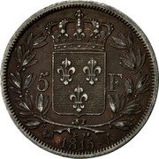French Bronze plated Steel 5 Francs "Louis XVIII. Essai by Michaut with ...